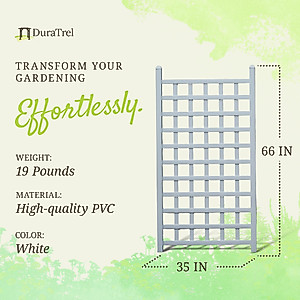 Dura-Trel Country Garden 35 by 66 Inch Indoor Outdoor Garden Trellis Plant Support for Vines and Climbing Plants, Flowers, and Vegetables, White