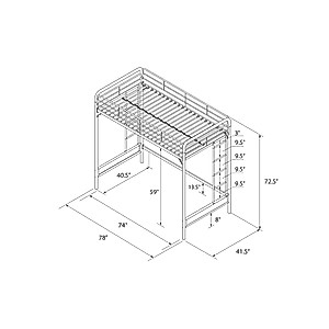REALROOMS Colten Kid's Metal Loft Bed, Underbed Desk and Gaming Area, Two-Sided Ladder, Twin, Black