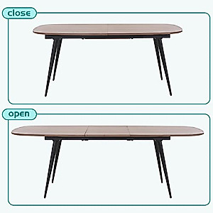 kevinplus Mid Century Dining Table, Extendable Modern Dining Table for 6-8 Person, 70.5'' & 90'' Wood Dinner Table with Metal Frame & Legs for Kitchen Living Room, Easy Assembly, Walnut