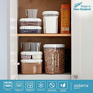 Sistema 5-Piece Food Storage Containers for Pantry with Lids and 2 Measuring Cups for Flour and Sugar, Dishwasher Safe, White