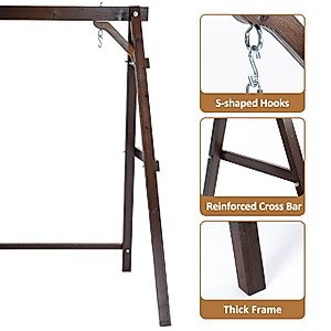 Finnhomy Outdoor 880 LBS Porch Swing Frame, Stable A-Frame Wooden Swing Stand with Extra Bottom Connection Board, Freestanding Porch Swing Frame Only, for Porch Patio Garden Backyard (Frame Only,5 FT)