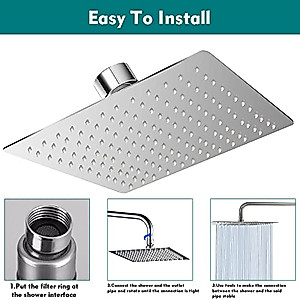 Welan Rain Shower Head, High Pressure Shower Head, 10 Inch Stainless Steel Square Showerhead, Adjustable Angles, Anti-Clogging Silicone Nozzle