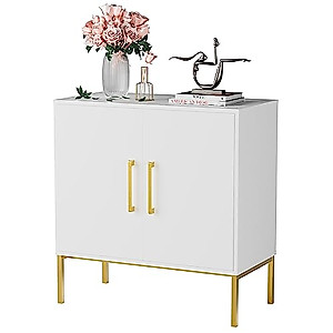 LYNSOM Storage Cabinet with Doors, Free Standing Living Room Cabinet, Modern Wood Buffet Sideboard for Kitchen, Bedroom, Hallway, Entryway, Office, White