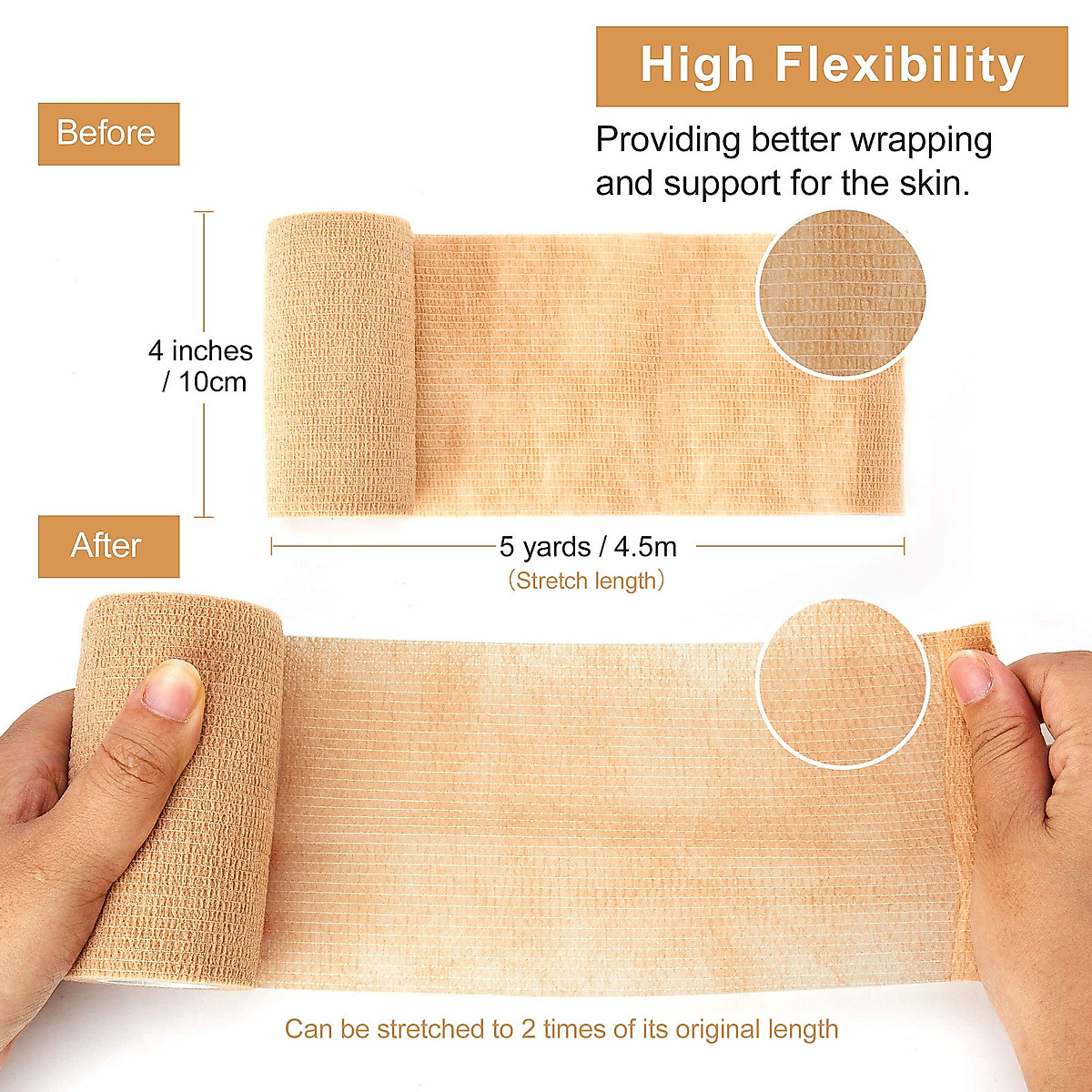 Cohesive Bandage Wrap (4 Inches X 5 Yards), 8 Pack Self Adhesive Bandage Vet wrap for First Aid, Sports, Ankle, Wrist, Sprains & Swelling, Human, Animals