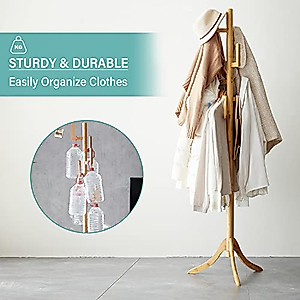 Vriccc Coat Rack Freestanding, Bamboo Cactus Coat Tree, Adjustable Height Wooden Coat Stand with 6 Hooks, kids coat rack, Used In The Bedroom Living Room, Office To Hang Clothes, Hats, Bags