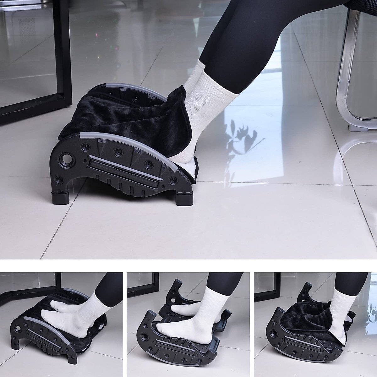 Scalebeard Rocking Foot Rest for Under Desk at Work,Two Mode of Use Footrest with Removable Warmer Feet Pocket for Home,Office,Gaming,Computer,Ergonomic Foot Stool with Massaging Beads for All Seasons