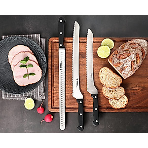 HUMBEE, 10 inch Offset Bread Knife Serrated Knife Wave Edge Blade