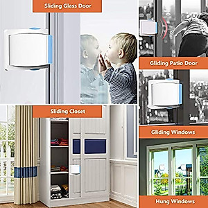 Sliding Glass Door Child Lock - OKEFAN 4 Pack Baby Safety Slide Window Locks for Kids Proof Patio Closet Doors No Drilling Tools Needed (Blue)