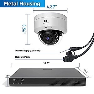 GWSECU 16 Camera Security Systems PoE, 4K 16CH H.265 NVR with 4TB HDD, AI Human Vehicle Detection, 16x 4K Wired Commercial IP66 IK10 Vandal Dome Microphone IP Cameras 2.8mm Lens, G81616VD54
