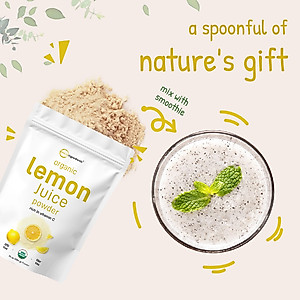Organic Lemon Juice powder, 10 Ounce | 100% Natural Fruit Powder | Cold Pressed Lemons Source | No Sugar & Additives | Great Flavor for Drinks, Smoothie, & Beverages | Non-GMO & Vegan Friendly