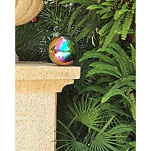 Pangmao Rainbow Gazing Globe Mirror Ball in Stainless Steel, Shiny Hollow Sphere Sparkling Housewarming Outdoor Ornament (6 Inch)
