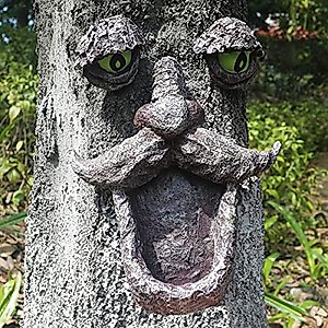 Tree Faces Decor Outdoor, Old Man Wild Bird Feeder Tree Hugger Statues in The Dark Eyes Garden Decor Yard Art
