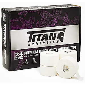 White Athletic Sports Tape - 1.5 Inch x 45 Feet Per Roll - 100 Percent Cotton with Zinc Oxide - Easy Tear Zig Zag Design… (White - 24 Pack)