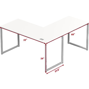 SHW Mission 55 x 60 Inches L-Shape Home Office Computer Desk, White