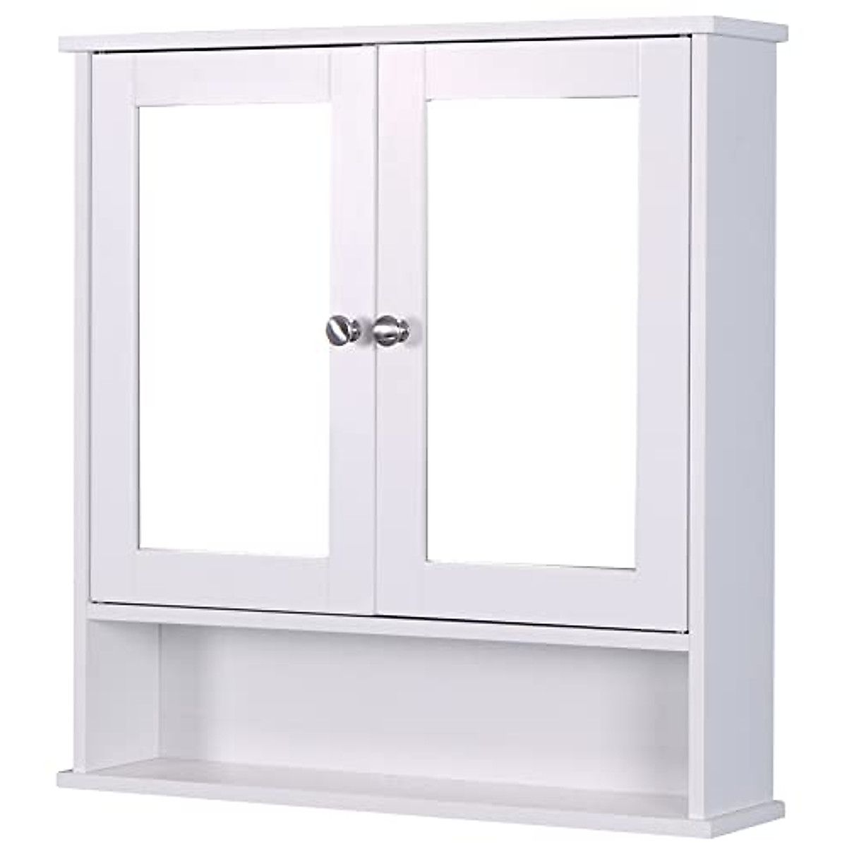 Bathroom Medicine Cabinet Wall Mounted with Double Mirror Doors, Wooden Hanging Bathroom Cabinet with Doors and Shelves, Bathroom Wall Mirror Cabinet, Multipurpose Wall Mounted Storage Cabinet, White