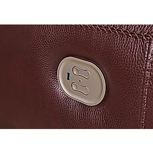 Signature Design by Ashley Alessandro Contemporary Leather Power Reclining Sofa with Adjustable Headrest, Red