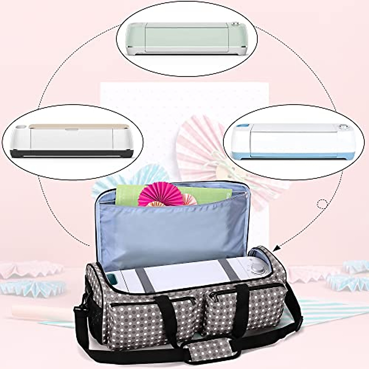 YARWO Craft Tote Bag Compatible for Cricut Die-cut Machine and Cutting Mat(12 x 12), Travel Carrying Case Compatible with Cricut Explore Air (Air 2), Cricut Maker and Accessories, Dots