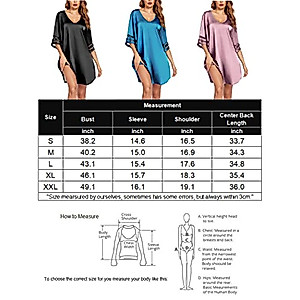 Ekouaer Satin Nightgown for Women Boyfriend Plus Size Night Gowns V Neck Sleep Shirts Loose Sexy Sleepwear Dress Black