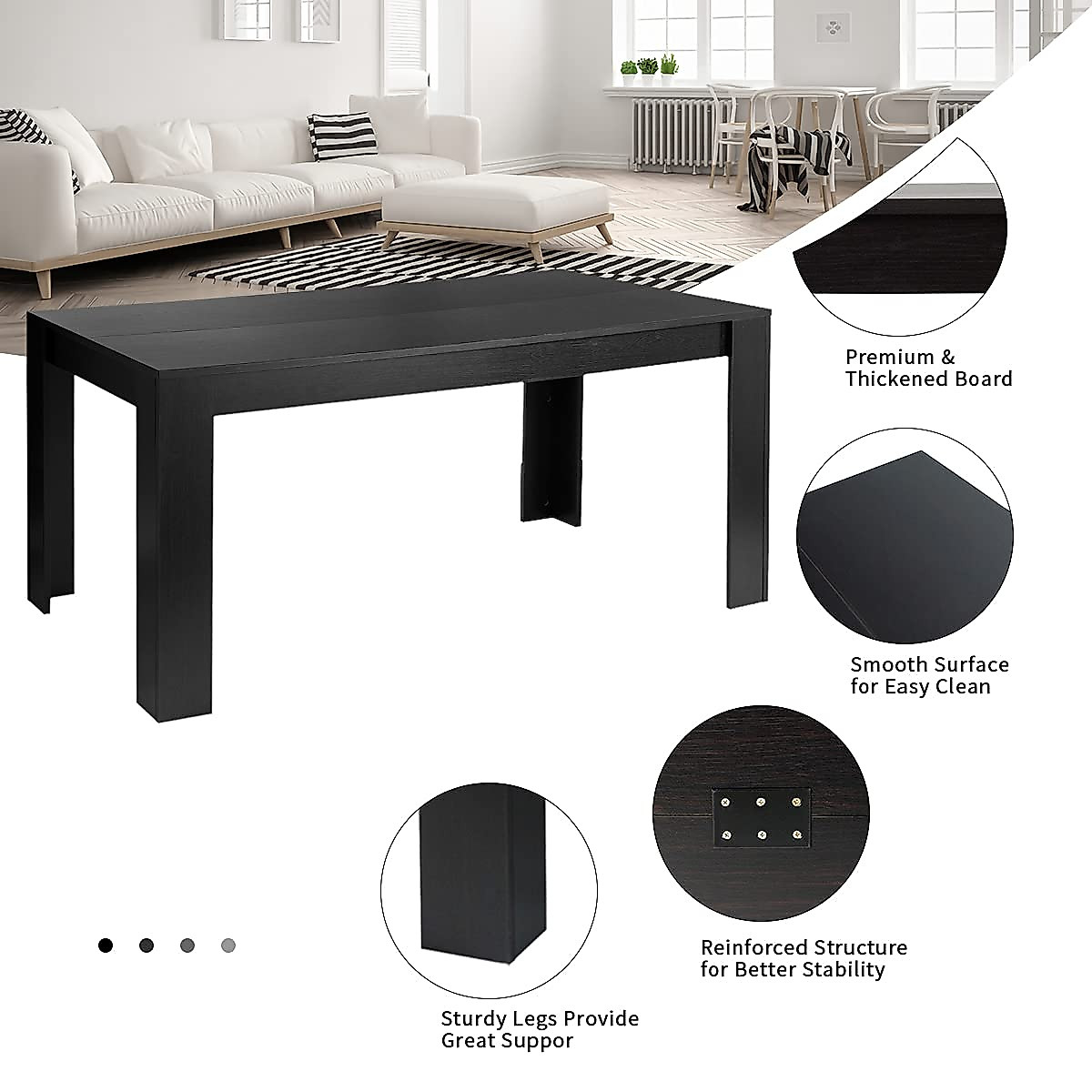 Giantex 9 Pcs Dining Table Set, Wood Rectangular Table with 8 Upholstered Chairs Set, Modern Kitchen Table Set, Black Dining Room Table Set, Home Kitchen Dinette Furniture Family Party