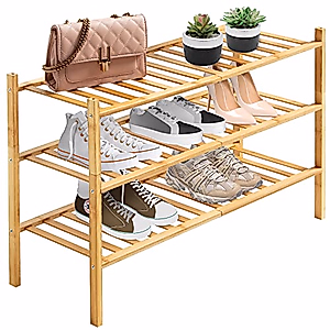 WANGMUXIA 3-Tier Bamboo Shoe Rack，Free Standing Shoe Racks Stackable Shoe Rack，Entryway，Hallway, Bathroom and Living Room，Multifunctional Bamboo Rack in Different Combinations (3-Tier)