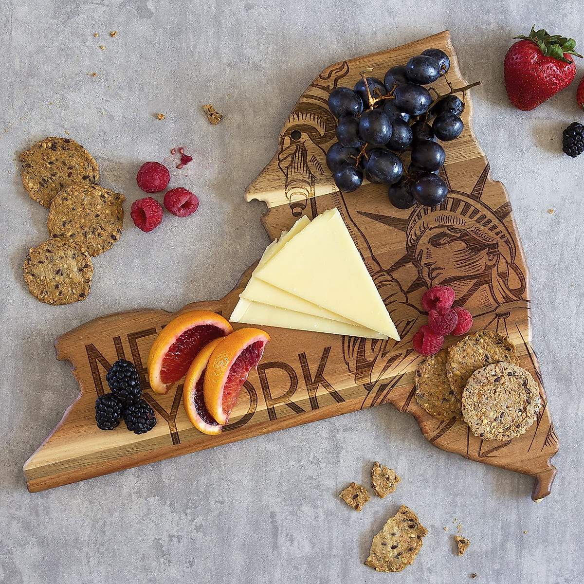 Totally Bamboo Rock & Branch Origins Series New York State Shaped Cutting Board and Charcuterie Serving Tray, Includes Hang Tie for Wall Display