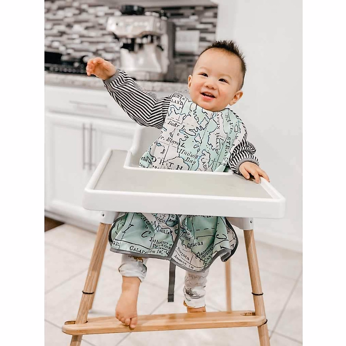 Bibbrella Long Sleeve Bibs for Messy Eaters, Full Coverage Bibs For Baby and Toddlers, Baby Led Weaning Bibs 6m-3y, Toddler Bibs 1-3 years Waterproof Bibs, Blue Map