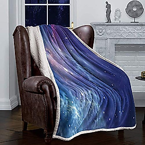 Yun Nist Sherpa Fleece Throw Blanket Astronomical Art Galaxy Nebula,Super Soft Luxury Reversible Blankets Warm Cozy Throws for Sofa Couch Bed Holiday Romantic Purple Starry Sky,60x80inch