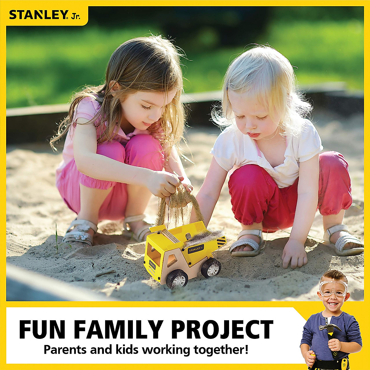 Stanley Jr. DIY Dump Truck Kit for Kids - Easy to Assemble Model Truck Kit - Yellow Dump Truck Model Set - Wood Dump Truck Craft - Paint & Decals Included