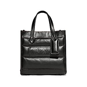 COACH Leather Field Crossbody Tote 22 with Quilting and Coach Badge - #C6958 - Black