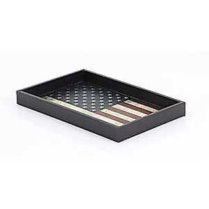 Deco 79 Wood Leather Trays, 21 by 19 by 17-Inch, Navy Blue, Set of 3