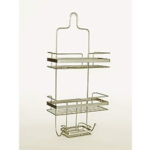 AQ Hanging Shower Caddy, Extra Wide Bathroom Organizer for Shampoo, Conditioner & Soap with Multi-Functional Hooks - Matte Nickel