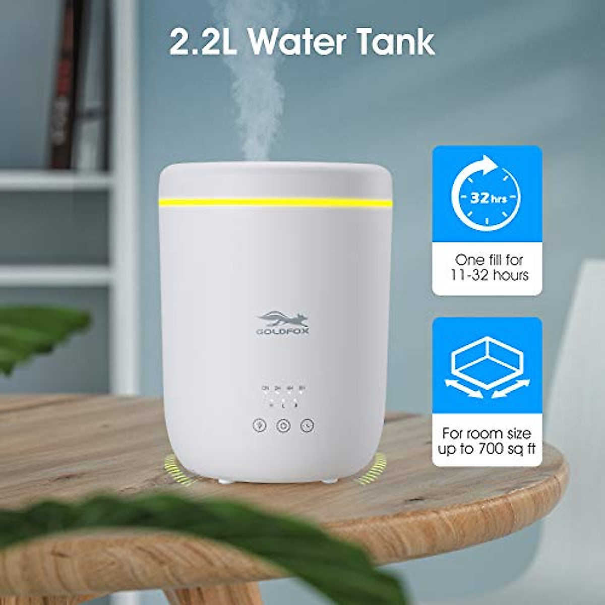 Cool Mist Humidifiers for Bedroom with Night Light, 2.2L Water Tank Essential Oil Diffuser Humidifier for Baby Home and Plants, Quiet Ultrasonic Air Vaporizer, Easy Fill and Clean Safety Shut-off