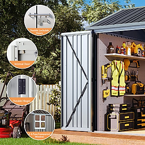 Jocisland 8.5x7.1x7.5 FT Galvanized Steel Outdoor Storage Shed, Lockable Double Hinged Doors and 4 Vents, Metal Shed for Backyard Storage, Dark Black/White