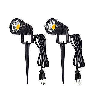 WEYANG Landscape Outdoor,IP65 Waterproof Garden Spotlights,5W AC 120V Yard Flood Light,Metal Ground Stake Lawn,3200K LED Spotlight with 1.5M UL-Listed Cord and 3-Plug (2 Packs)