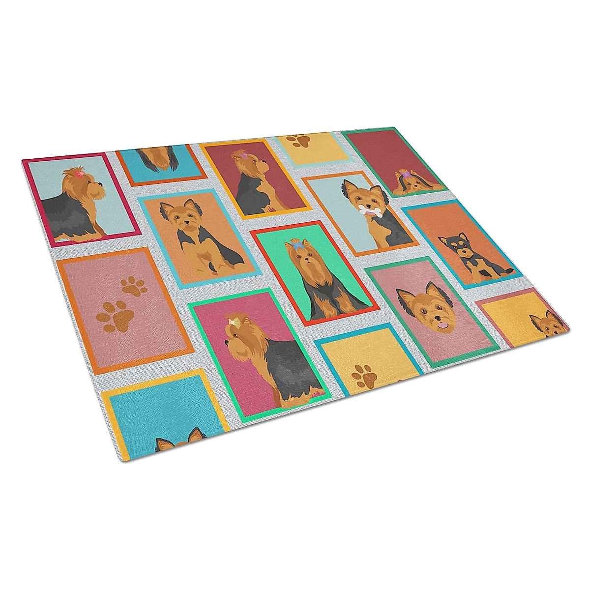 Caroline's Treasures MLM1110LCB Lots of Black and Tan Yorkie Glass Cutting Board Large Decorative Tempered Glass Kitchen Cutting and Serving Board Large Size Chopping Board