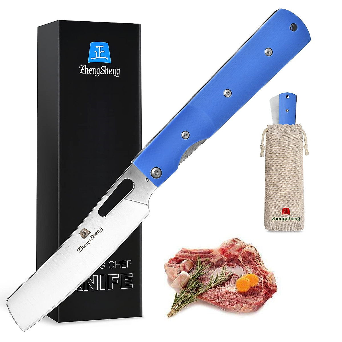 ZhengSheng Folding Chef Knife 4.8" Sharp 440A Stainless Steel Blade G10 Handle Pocket Foldable Kitchen Knife Utility Knife for Outdoor Camping Cooking