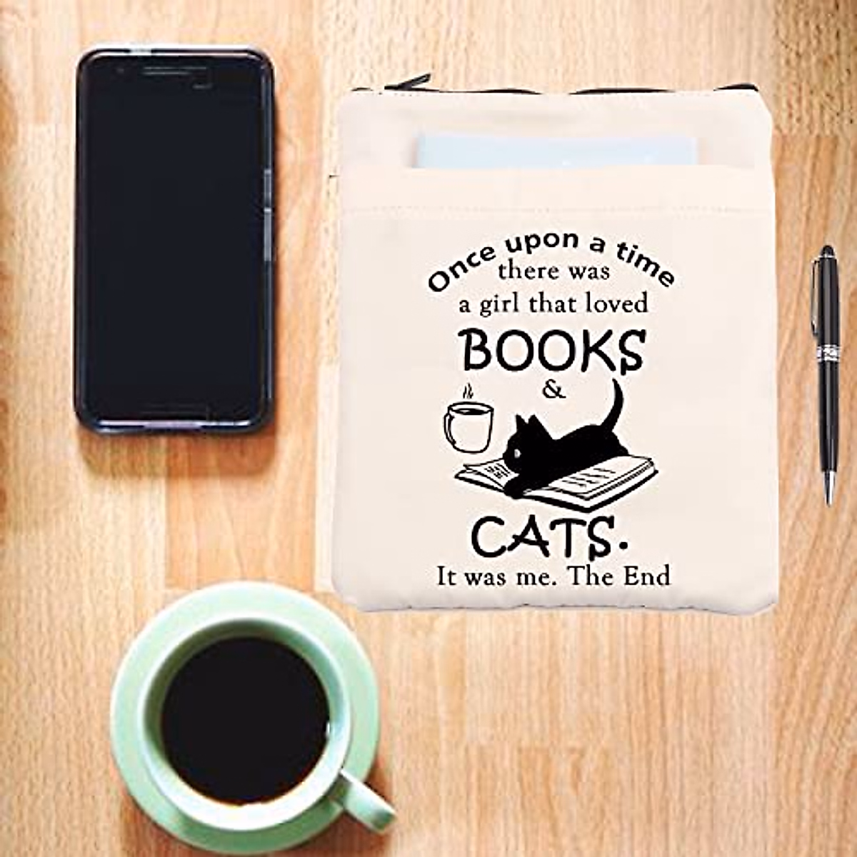 MAOFAED Book and Cats Book Sleeve Black Cat Book Cover Librarian Gift Book Lover Gift for Her (The End booksl)