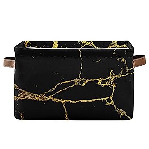 TSENQUE Large Canvas Storage Bins, Marble Black Gold Kid's Storage Box, for Toy Storage Basket Nursery Storage Containers