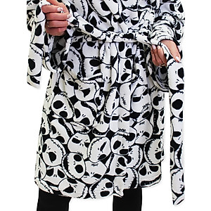 The Nightmare Before Christmas Jack Skellington Adult Plush Hooded Fleece Robe (Small/Medium, White)