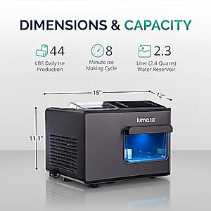 Luma Nugget Countertop Ice Maker, 44 lbs in 24 Hours, Black Stainless Steel Ice Machine, Perfect for Home Bar, Kitchen Countertop, RV, Home Office