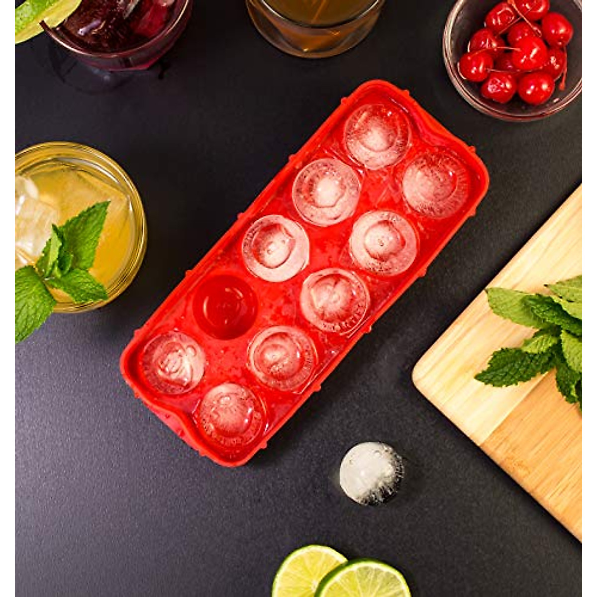 HIC Kitchen Cannonball Silicone Ice Cube Tray, European-Grade, Non-Stick, Makes 10 Large Ice Balls