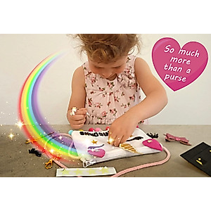 2Pepers Make Your Own Unicorn Purse Kit, Arts and Crafts for Kids, DIY Unicorns Gifts for Girls Ages 3 4 5 6 7 8 Years and Up (No Sewing Needed), Magical Unicorn Toy Bag, Creative Girl's Project.
