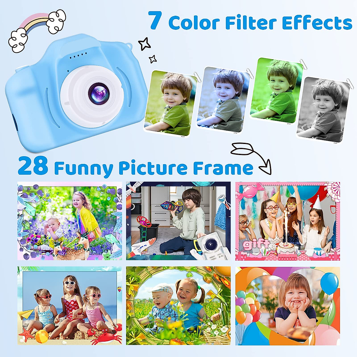 MAVREC Kids Digital Camera Toys for Boys Girls Age 3-9, 1080P HD Selfie Video Cameras for Toddler with 32GB SD Card, Best Easter Birthday Gifts for Boys Girls 3 4 5 6 7 8 9 Year Old Blue