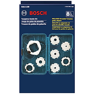 BOSCH RA1128 8-Piece Router Template Guide Assorted Set with Included Storage Case and Threaded Template Guide Adapter