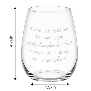 DAZLUTE Funny Daughter-in-Law Gifts, Daughter-in-Law Stemless Wine Glass, Mother’s Day Birthday Christmas Gifts for Daughter-in-Law, Mom, Women from Mother-in-Law Father-in-Law, 15 Oz