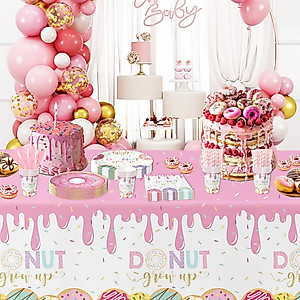 HIPVVILD Donut Party Decorations Tableware Girl - Donut Grow Up Party Supplies, Paper Plate, Cup, Napkin, Tablecloth, Cutlery, Straw, Pink Donut Theme Birthday Baby Shower Decorations | Serve 24