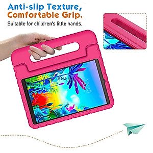 CCambro Kids Case for LG G Pad 5 10.1 FHD 2019 (Model: LMT600), Light-Weight EVA Soft Foam Durable Rugged Shockproof Kidsproof Child Cover Foldable Handle to Kickstand, Rosered