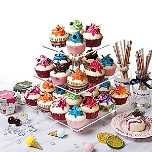 Acrylic Cupcake Stand, Clear Dessert Tower Holder Display with Base for Wedding, Party, Baby Shower, 3 Tier Square, Transparent