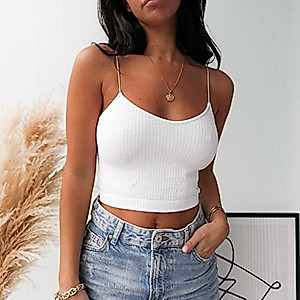 Women’s Sexy V Neck Lace Crop Tops Ribbed Knit Crochet Camisole Cami Crop Tank Tops Sleeveless Camisole Clubwear Vest White
