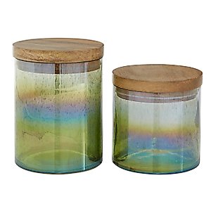 The Novogratz Wood Living Room Decorative Jars Ombre Decorative Container with Wood Lid, Set of 2 Jar with Lid 7", 5"H, Multi Colored